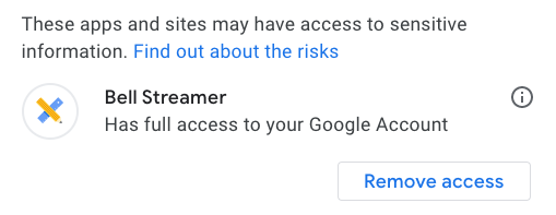 BellStreamer "Has full access to your Google Accou... - Bell